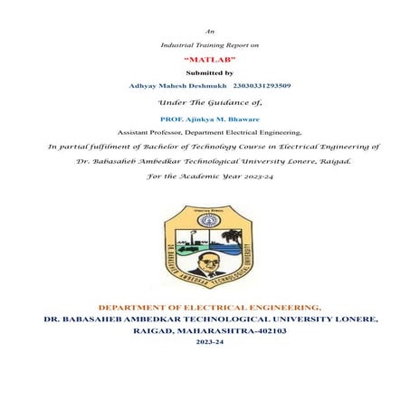An brief training report on MATLAB software | PDF