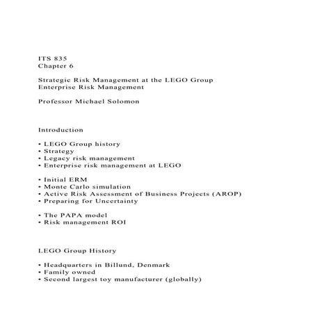 ITS 835Chapter 6Strategic Risk Management at the LEGO Gr.docx