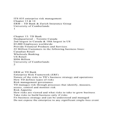 ITS 835 enterprise risk managementChapter 13 & 14ERM – TD Ba.docx