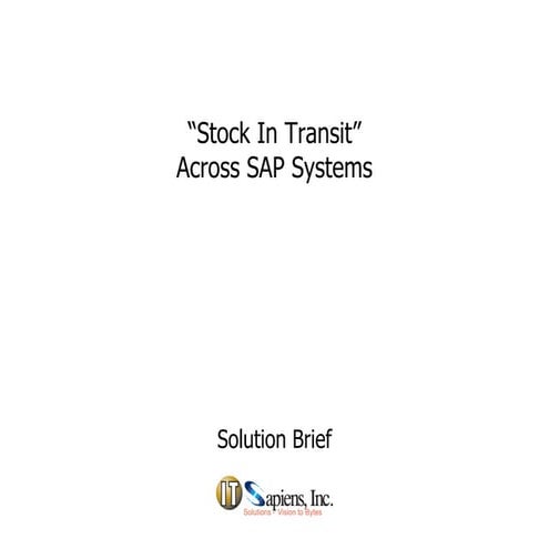 SAP-Cross System Stock In Transit Without APO | PPT