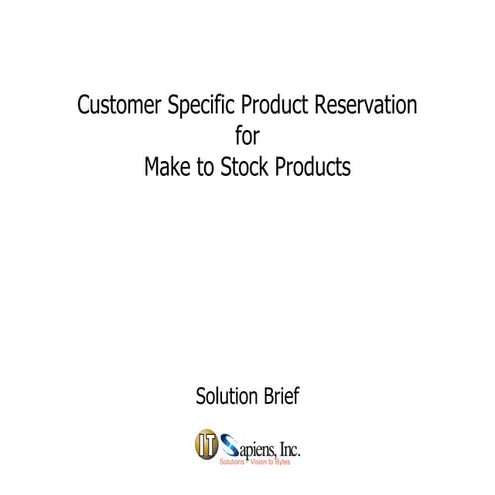 SAP-Customer Specific Product Reservation | PDF