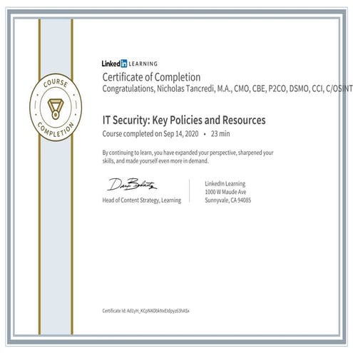 IT security key policies and resources certificate | PDF