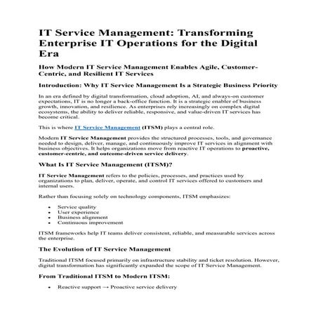 IT Service Management: Transforming Enterprise IT Operations for the ...