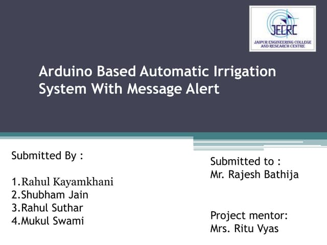 AUTOMATIC PLANT WATERING SYSTEM USING ARDUINO BASED PPT | PPTX