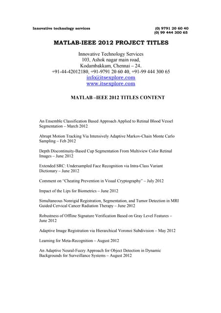 Ieee Matlab Projects 2012 Pdf