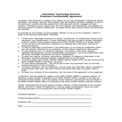IT Staff NDA Template Employee Confidentiality Agreement | DOCX