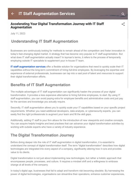 Top IT Staff Augmentation Consulting Services- Business Infographics Overview | PDF