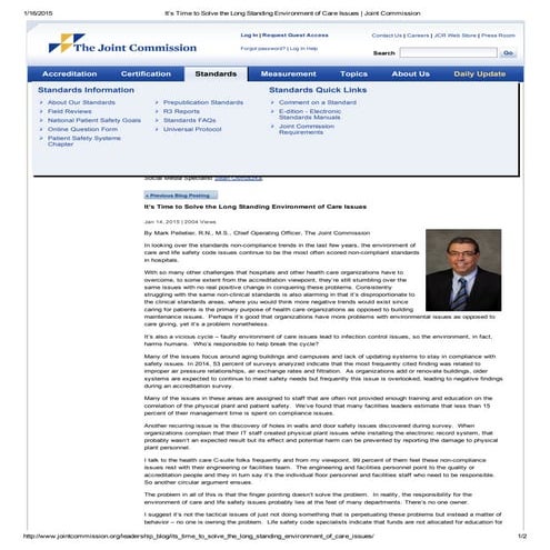 Its time to solve the long standing environment of care issues joint ...