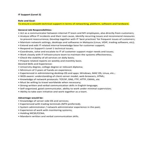 IT Support Job Hiring | PDF