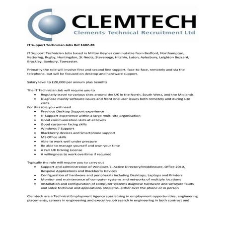 IT Support Technician Jobs Ref 1407-28 | PDF | IT and Internet Support ...