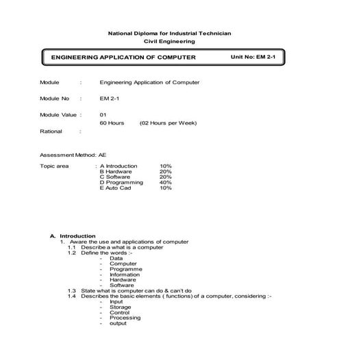 NCIT civil Syllabus 2013-2014 | DOCX | Programming Languages | Computing