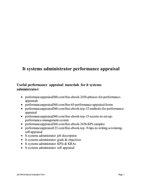 It system administrator perfomance appraisal 2 | DOCX