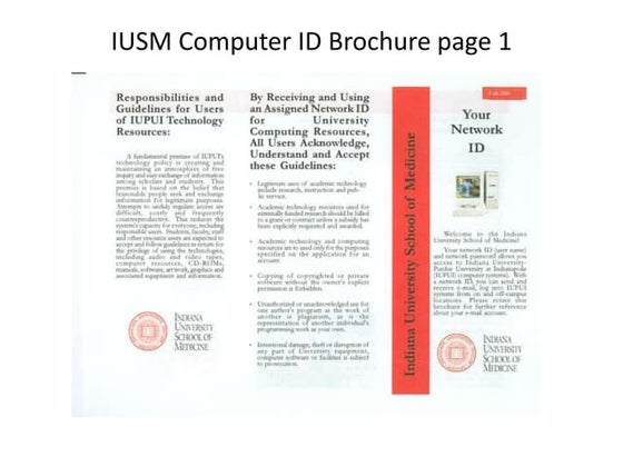 Indiana Unviversity School of Medicine Computer ID Brochure Page 1 | PPT