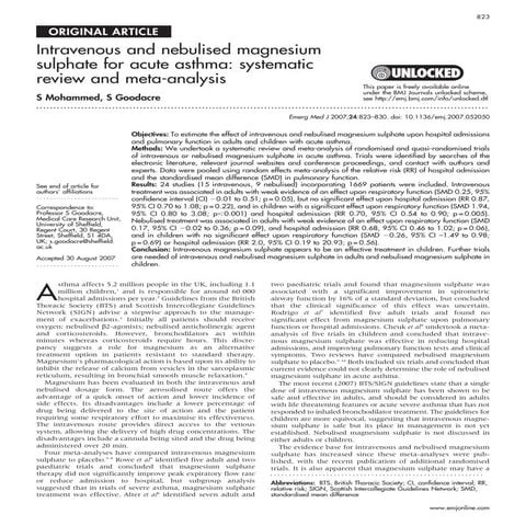 Iv and nebulised mg so4 in acute asthma | PDF