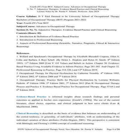 IV BOT_Avances in OT_EBP & Clinical Reasoning_Dr. Punita V. Solanki ...