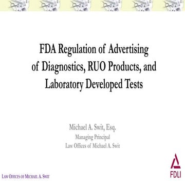FDA Regulation of Advertising of Diagnostics, RUO Products, and ...