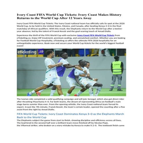 Ivory Coast FIFA World Cup Tickets: Ivory Coast Makes History Returns ...