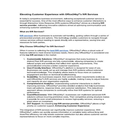 Elevating Customer Experience with Office24by7’s IVR Services | PDF