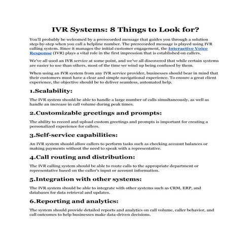 IVR Systems_ 8 Things to Look for | PDF