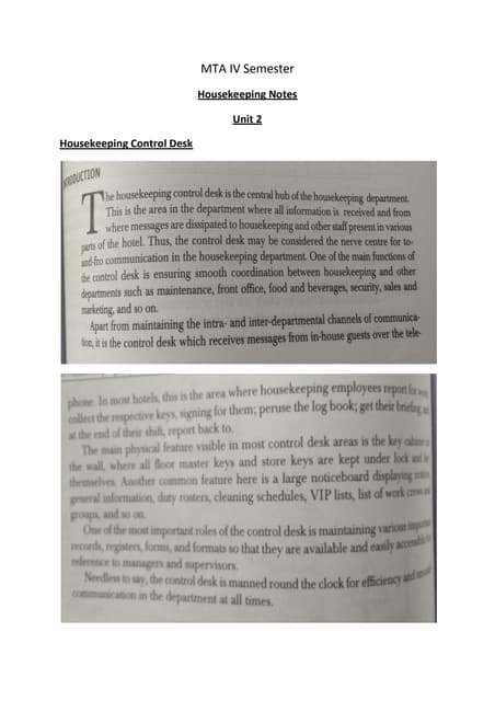 MTA -Unit 1 - Housekeeping organization | PPTX