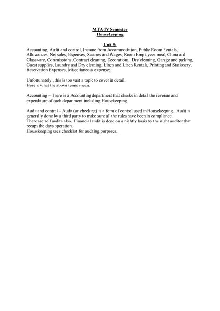 MTA -Unit 1 - Housekeeping organization | PPTX