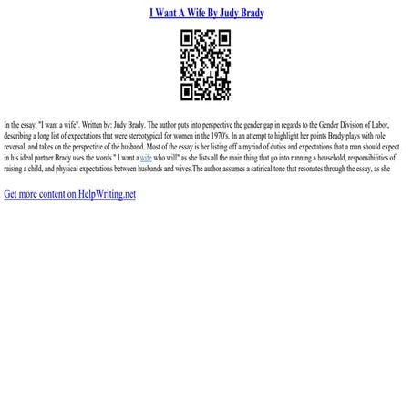 I Want A Wife By Judy Brady | PPT