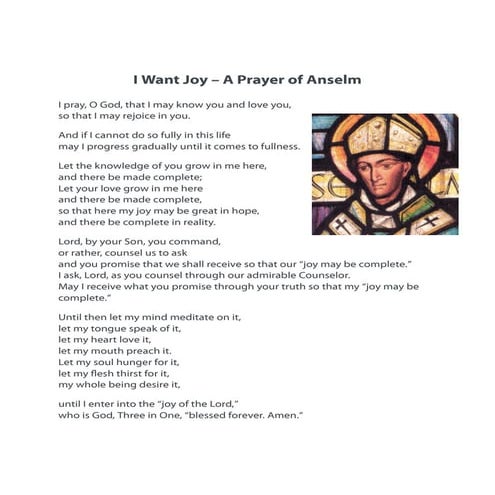 I Want Joy – A Prayer of Anselm (letter) | PDF
