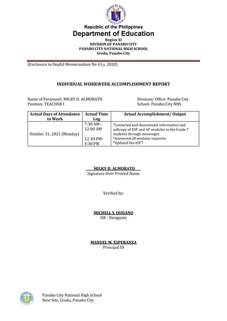 Iwar accomplishment-report-diana (1) | DOCX | Education