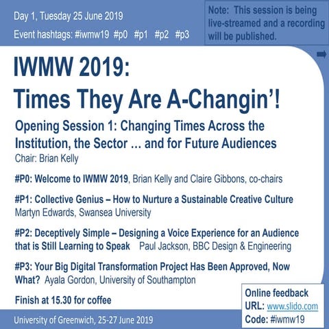 IWMW 2019 session titles | PPT