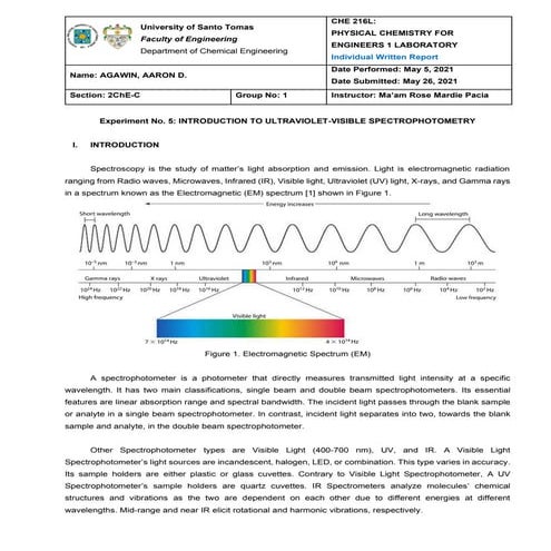 Experiment 5: Introduction to Ultraviolet-Visible Spectrophotometry | PDF