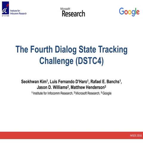 The Fourth Dialog State Tracking Challenge (DSTC4) | PPT