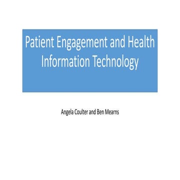 Angela Coulter: patient engagement | PDF