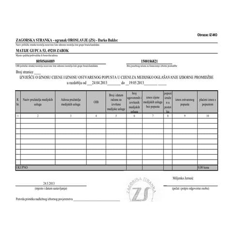 Iz mo - 1 novi obrazac - oroslavje | PPT