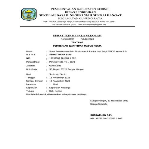 Contoh Surat Izin Atasan untuk Pegawai negri Sipil (PNS) | PDF