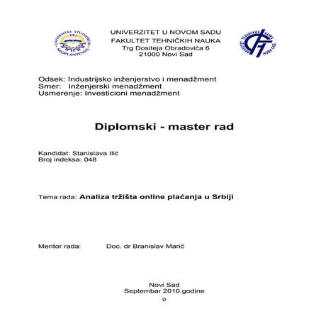 Master rad - ANALIZA TRZISTA ONLINE PLACANJA U SRBIJI KOMPANIJA ...