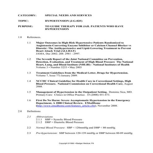 Sample Hypertension Protocol for Corrections | PDF