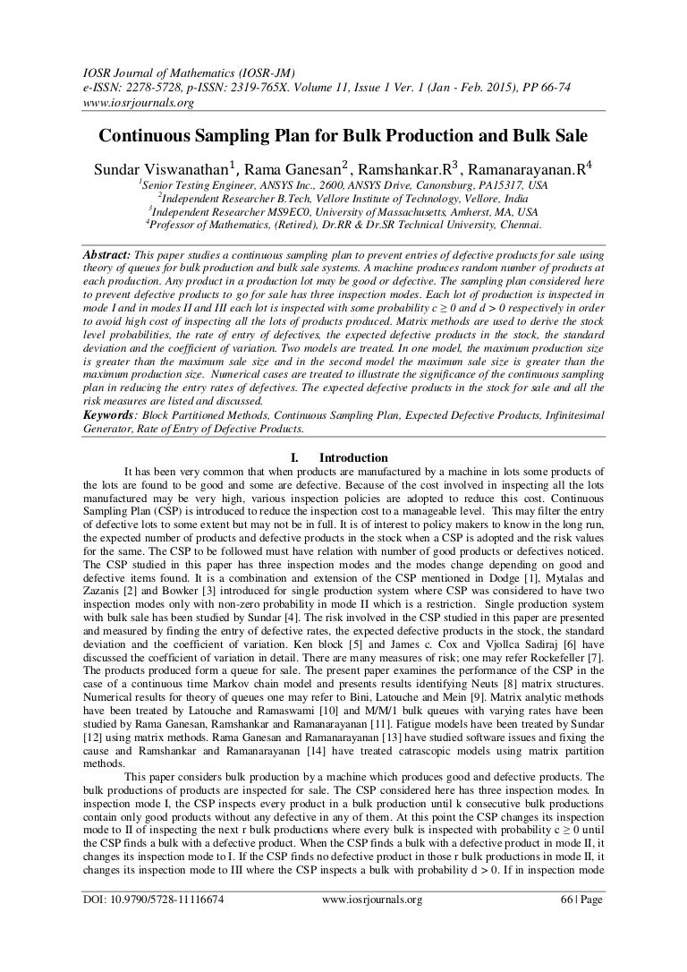 Continuous Sampling Plan for Bulk Production and Bulk Sale