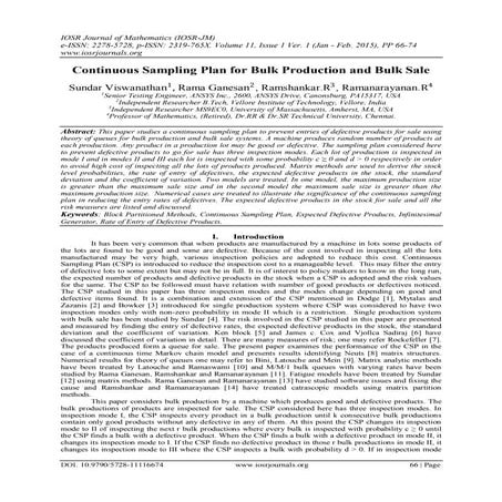 Continuous Sampling Plan for Bulk Production and Bulk Sale | PDF