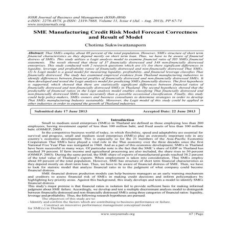 SME Manufacturing Credit Risk Model Forecast Correctness and Result of ...