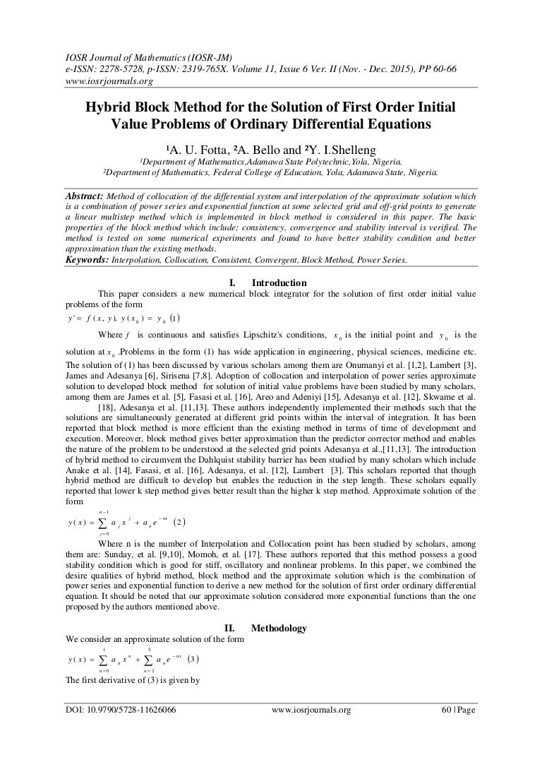 Hybrid Block Method For The Solution Of First Order Initial Value Pro 