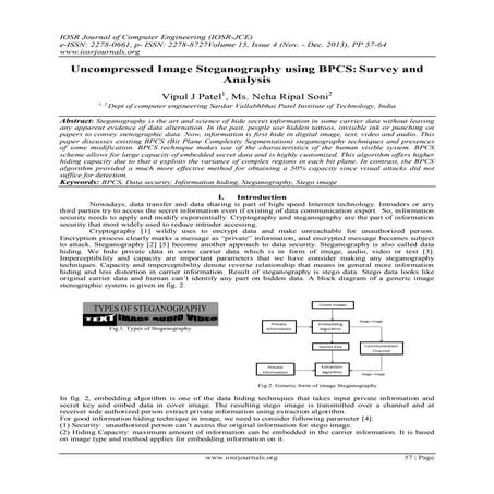 Uncompressed Image Steganography using BPCS: Survey and Analysis | PDF