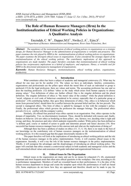 ETHICS IN HUMAN RESOURCE MANAGEMENT (HRM)EthicsEthics entail.docx