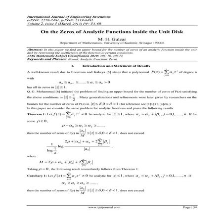 On the Zeros of Analytic Functions inside the Unit Disk | PDF