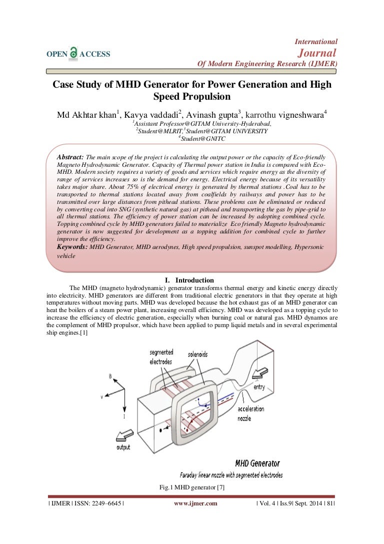 Case Study of MHD Generator for Power Generation and High Speed Prop…