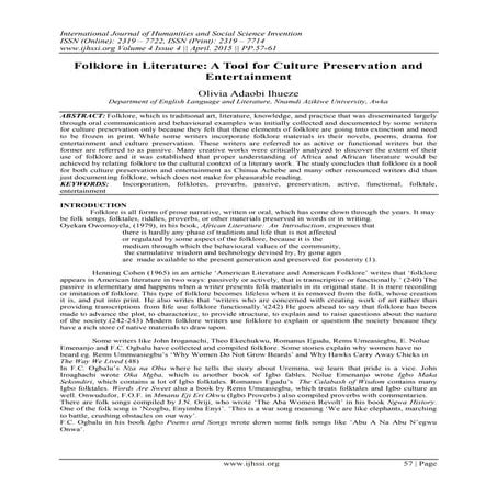 Folklore in Literature: A Tool for Culture Preservation and ...