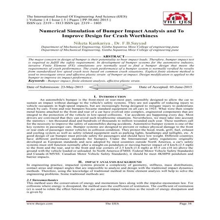 Numerical Simulation of Bumper Impact Analysis and To Improve Design ...