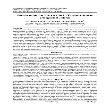 Effectiveness of New Media as a Tool of Edu-Entertainment among School ...