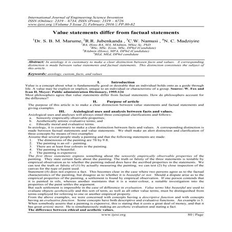 Value statements differ from factual statements | PDF | Painting | Arts ...