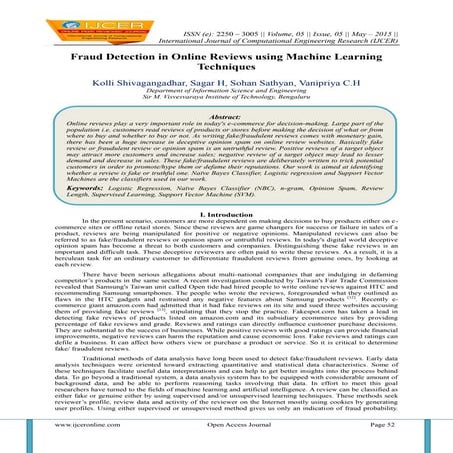 Fraud Detection in Online Reviews using Machine Learning Techniques | PDF