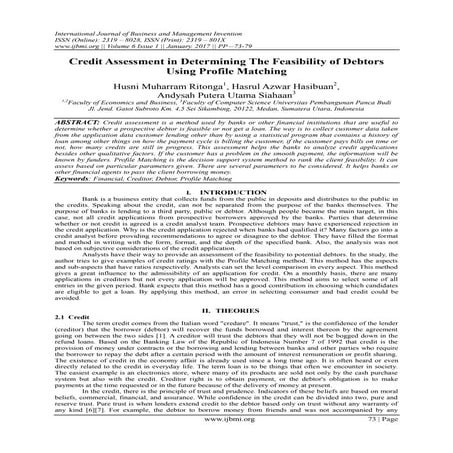 Credit Assessment in Determining The Feasibility of Debtors Using ...